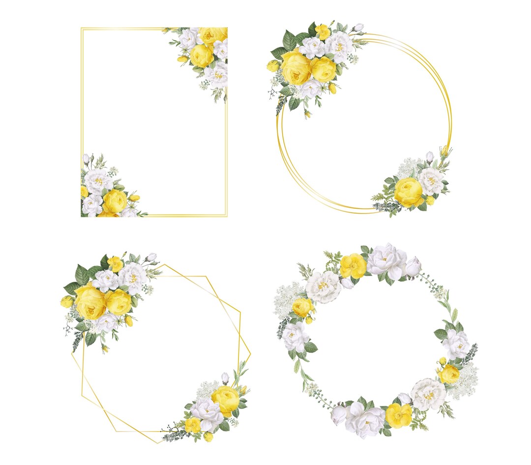 Watercolor Yellow Rose Frame Png, Wreath Png Bundle, Floral Wreath Png ...