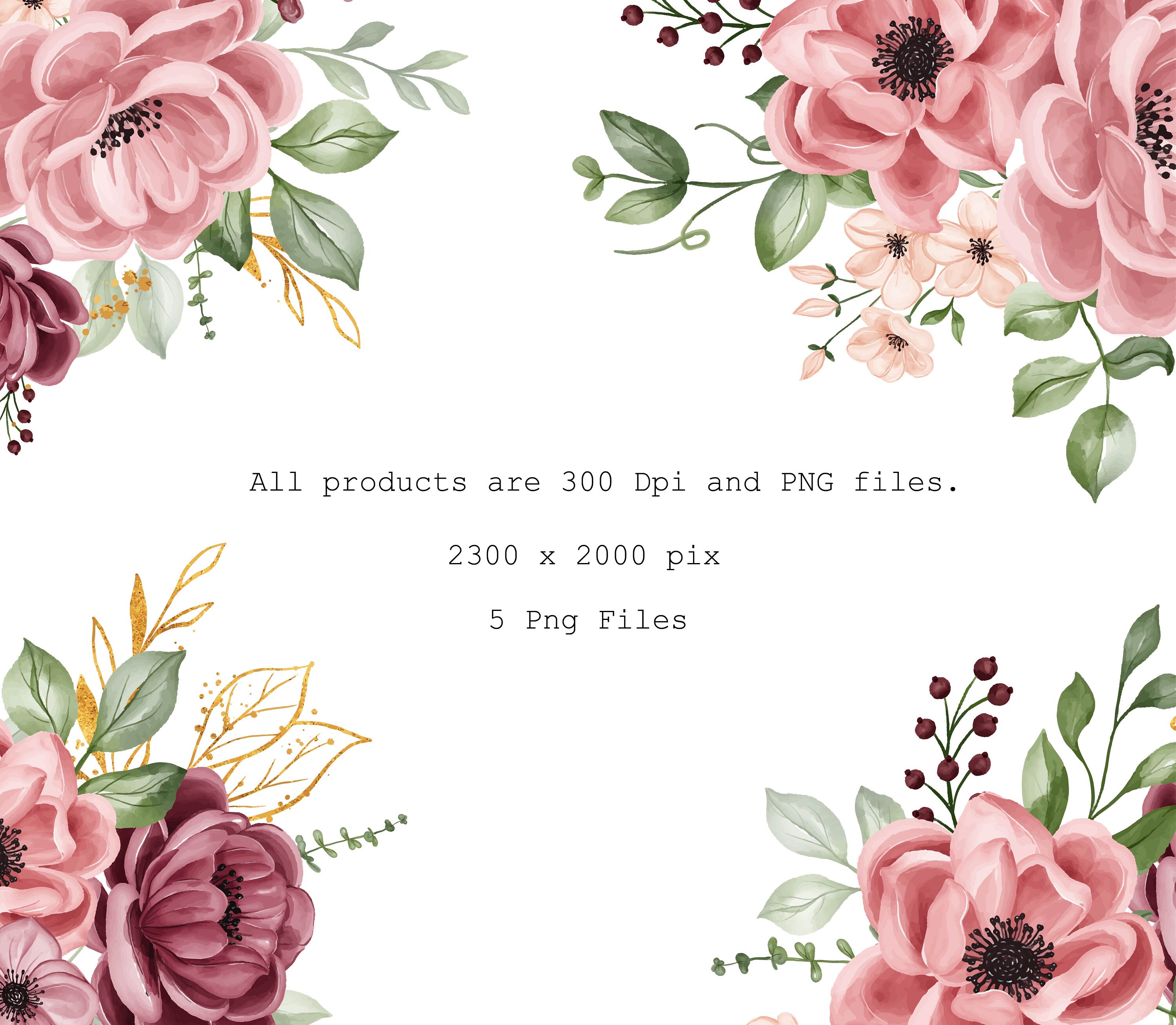 Dusty Pink Flowers Clipart Pink Flowers PNG Pink and - Etsy