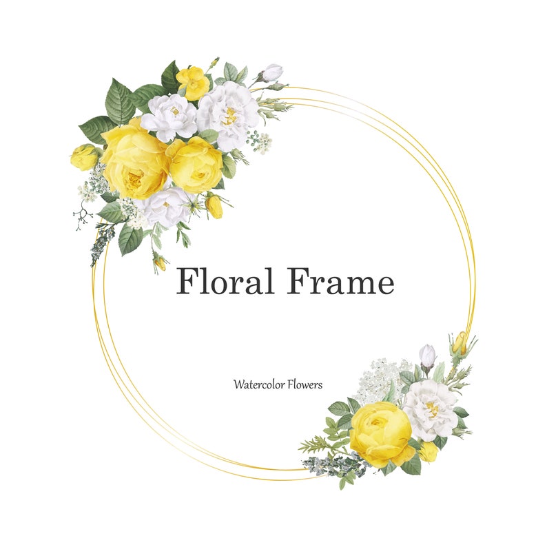 Watercolor Yellow Rose Frame Png, Wreath Png Bundle, Floral Wreath Png ...