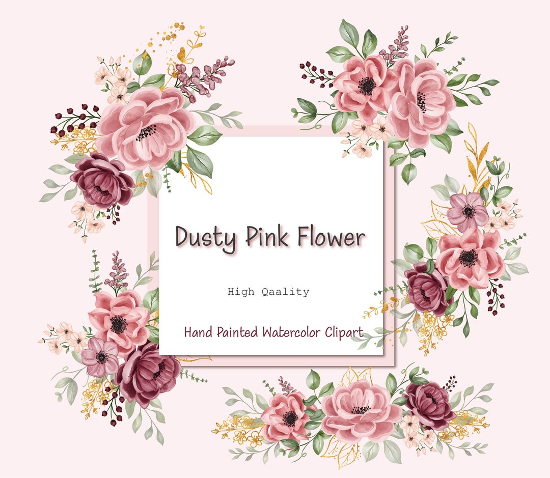 Dusty Pink Flowers Clipart Pink Flowers PNG Pink and - Etsy