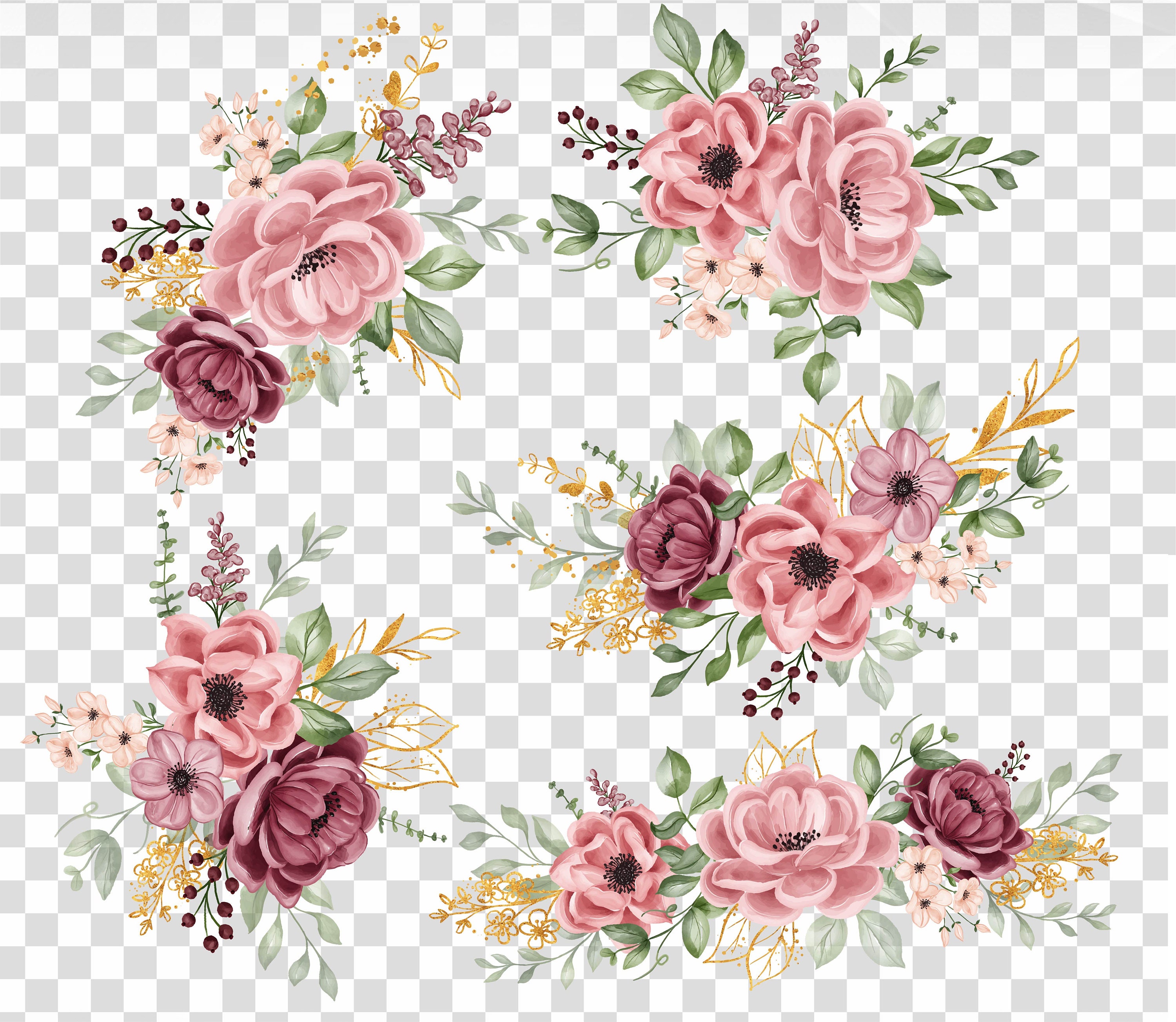 Dusty Pink Flowers Clipart Pink Flowers PNG Pink and - Etsy