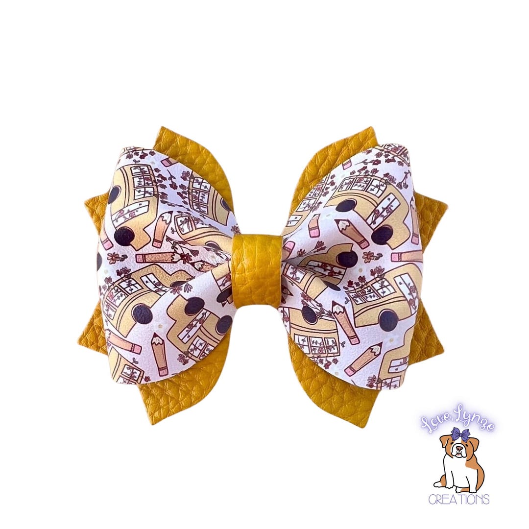Boho School Bus Faux Leather Hair Bow – Back to School Hair Accessory ...