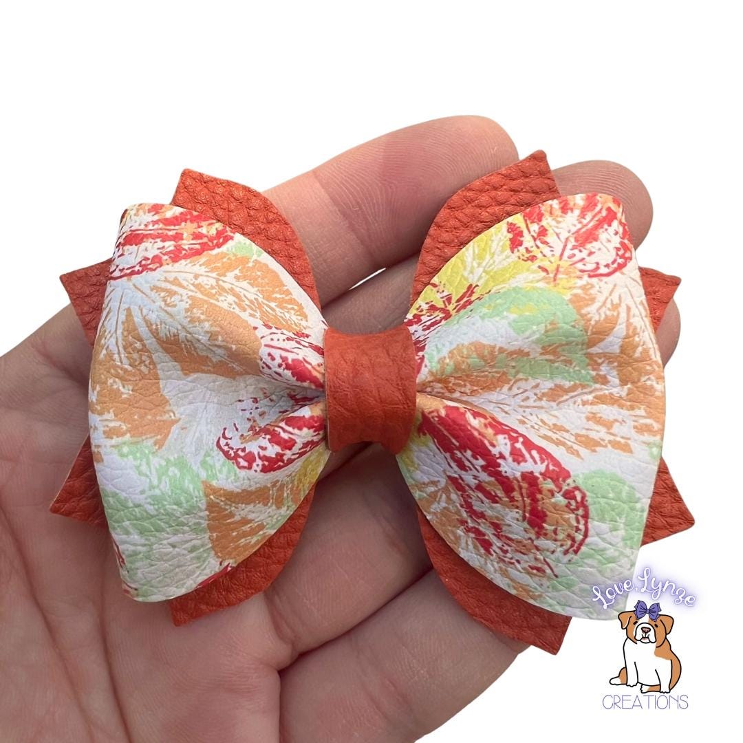 Faux Leather Fall Hair Bow – Autumn Foliage With Orange Tail - Etsy