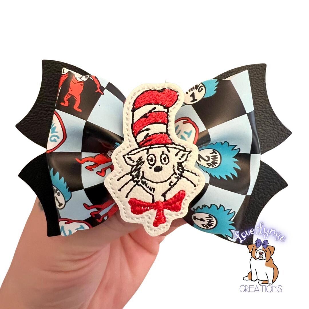 Hat Cat Pinch Hair Bow - Checkered Design With Feltie Center - Etsy