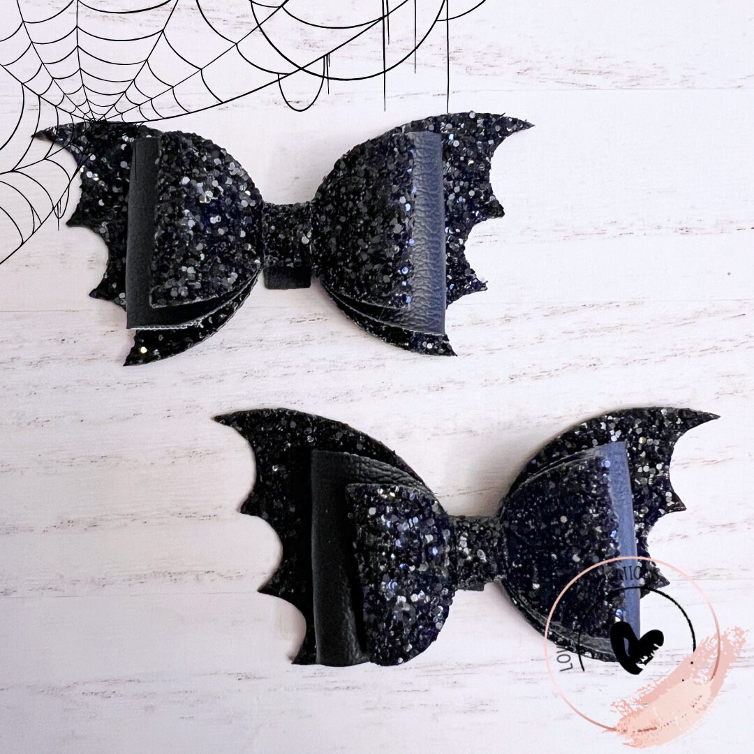 Black Glitter Bat Hair Bows, Halloween Bows - Etsy
