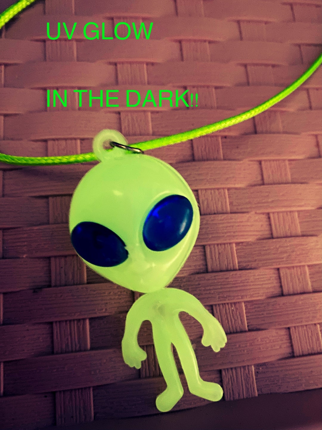 UV Glow in the Dark Full Body Alien on Green Waxed Cord Chain. Aliens ...
