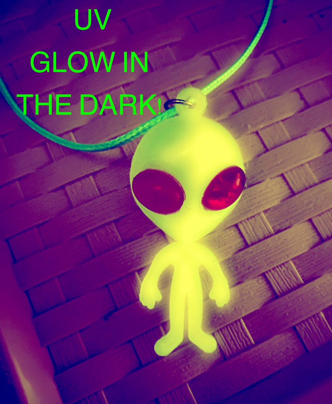 UV Glow in the Dark Full Body Alien on Green Waxed Cord Chain. Aliens ...
