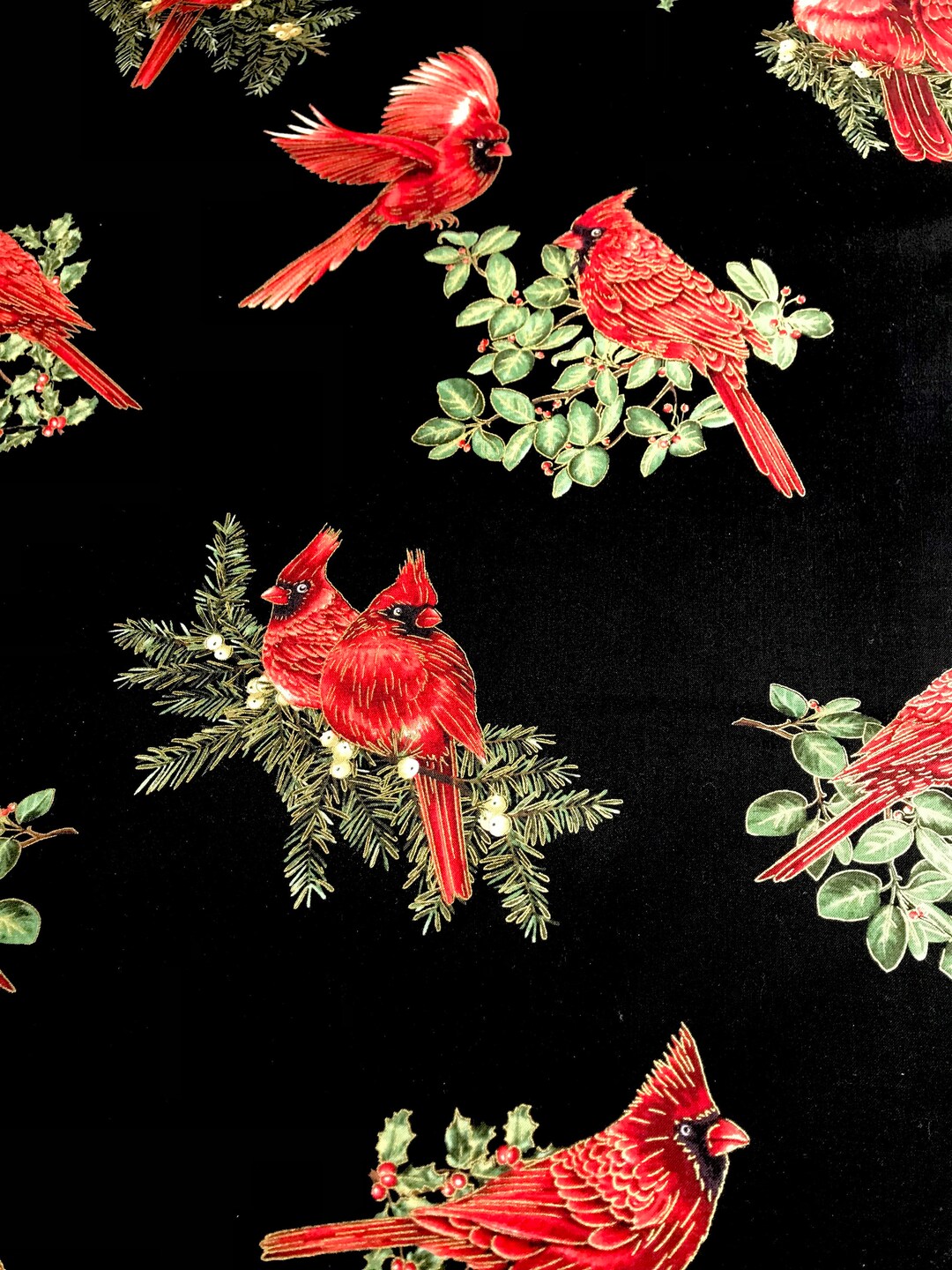 Cardinal Red Gold Christmas Fabric Cotton Fabrics Atmospheric Christmas ...