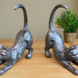 Metal Cat Bookends, Pair of Cast Iron Cat Book Ends, Antique Bronze ...