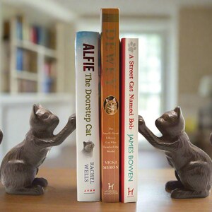 Metal Cat Bookends, Pair of Cast Iron Cat Book Ends, Antique Bronze ...