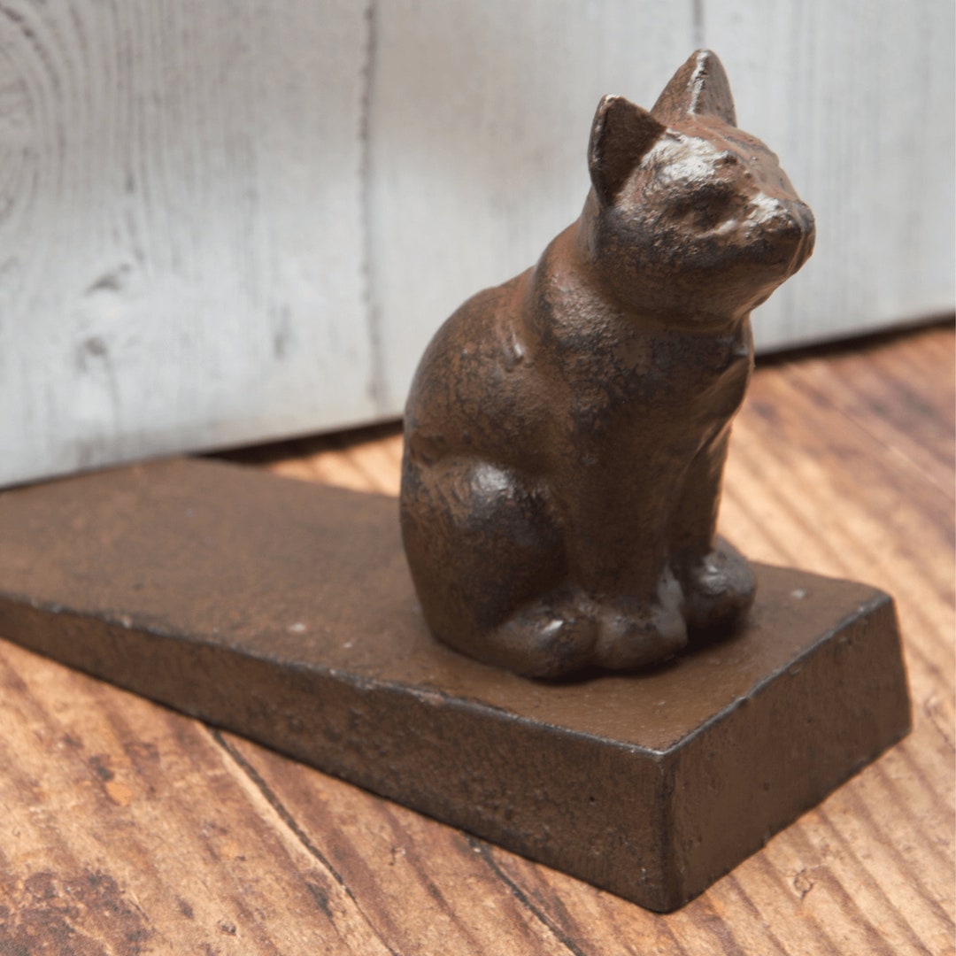 Cast Iron Sitting Cat Door Stop Wedge, Cat Door Stopper, Animal Door ...