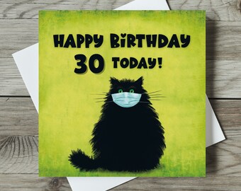 30th Birthday Card Black Cat - Etsy UK