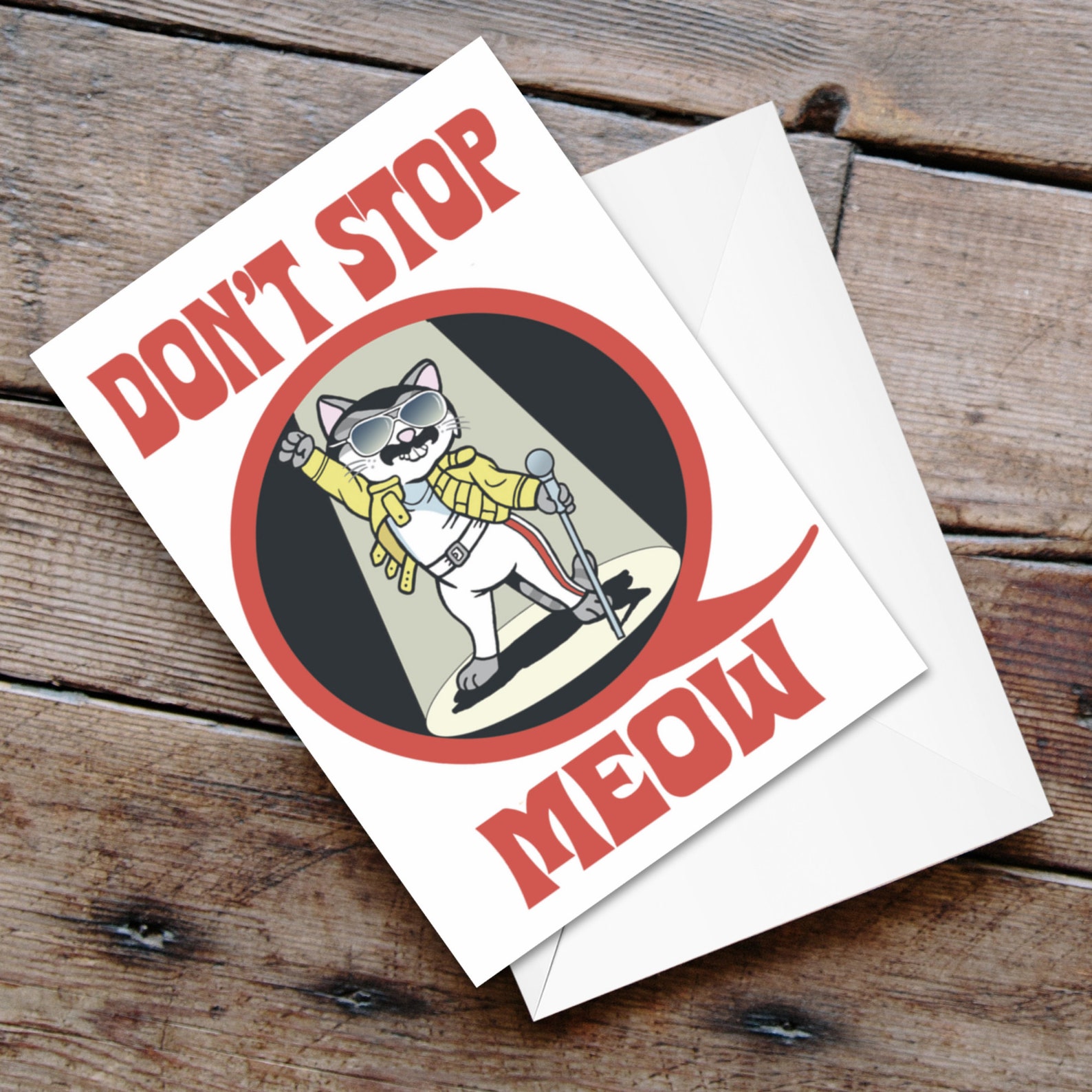 Cat Queen Card Freddie Mercury Cat Card Cartoon Illustration - Etsy UK