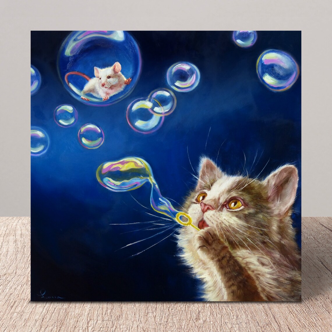 Kitten Blowing Bubbles Cute Cat Art Card Cute Cat Birthday - Etsy