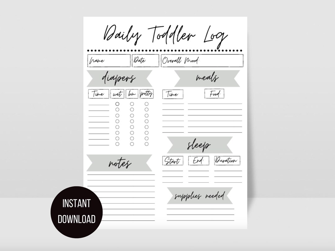 Toddler Log Printable, Daycare Toddler Report, Nanny Log, Childcare Log ...
