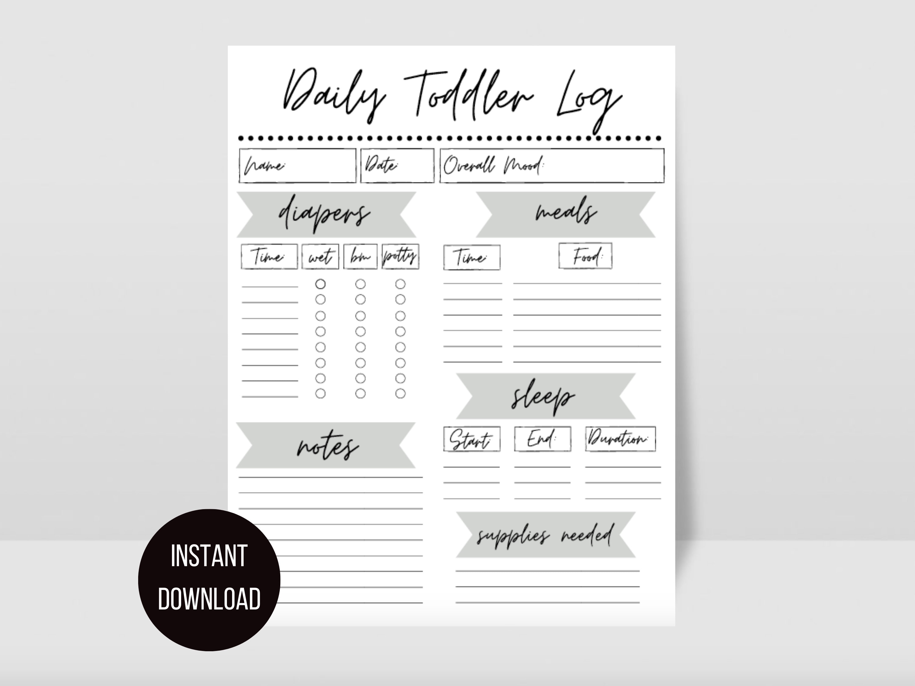 Toddler Log Printable, Daycare Toddler Report, Nanny Log, Childcare Log ...