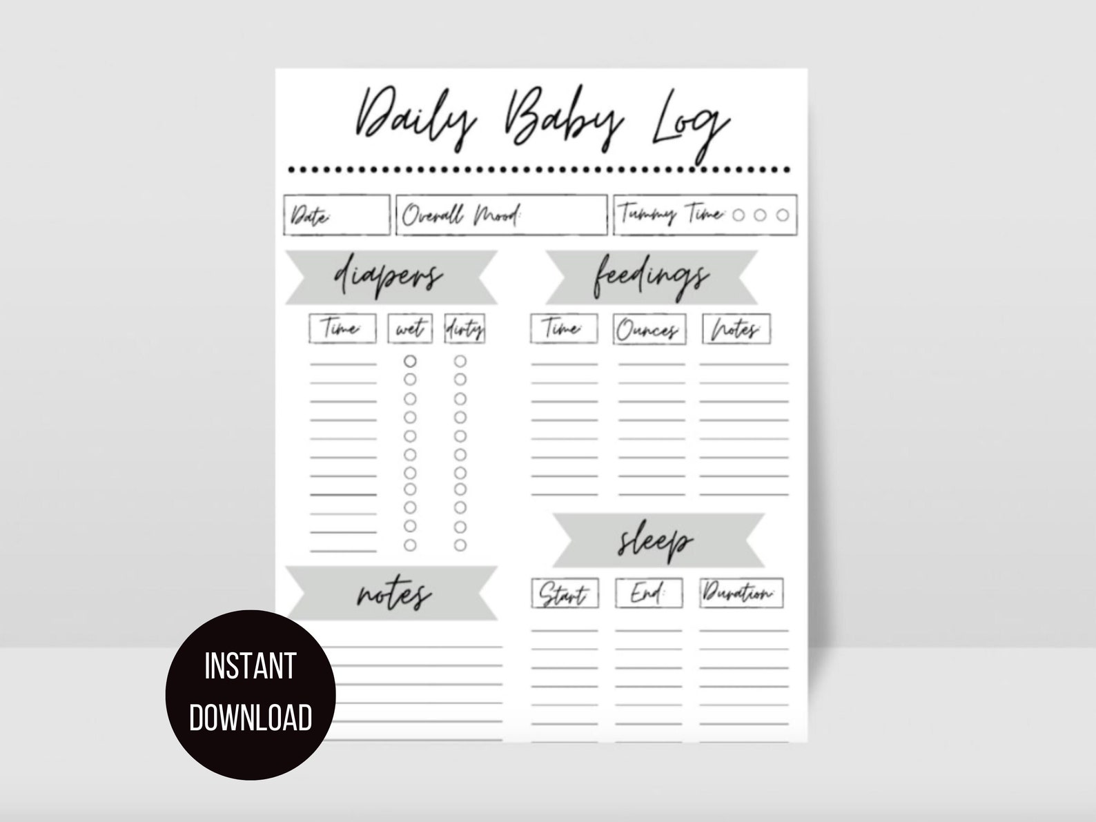 Feeding Tracker Printable, Baby Log Printable, Nanny Log, Childcare Log ...