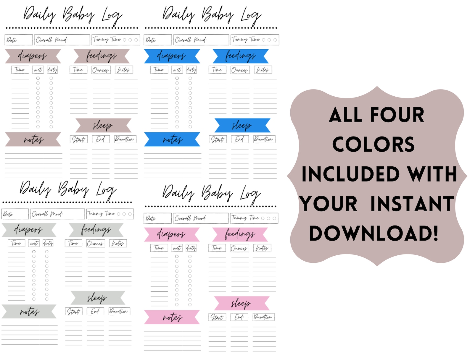 Feeding Tracker Printable, Baby Log Printable, Nanny Log, Childcare Log ...