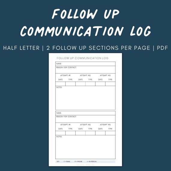 HALF LETTER Follow up Communication Log Printable Office - Etsy