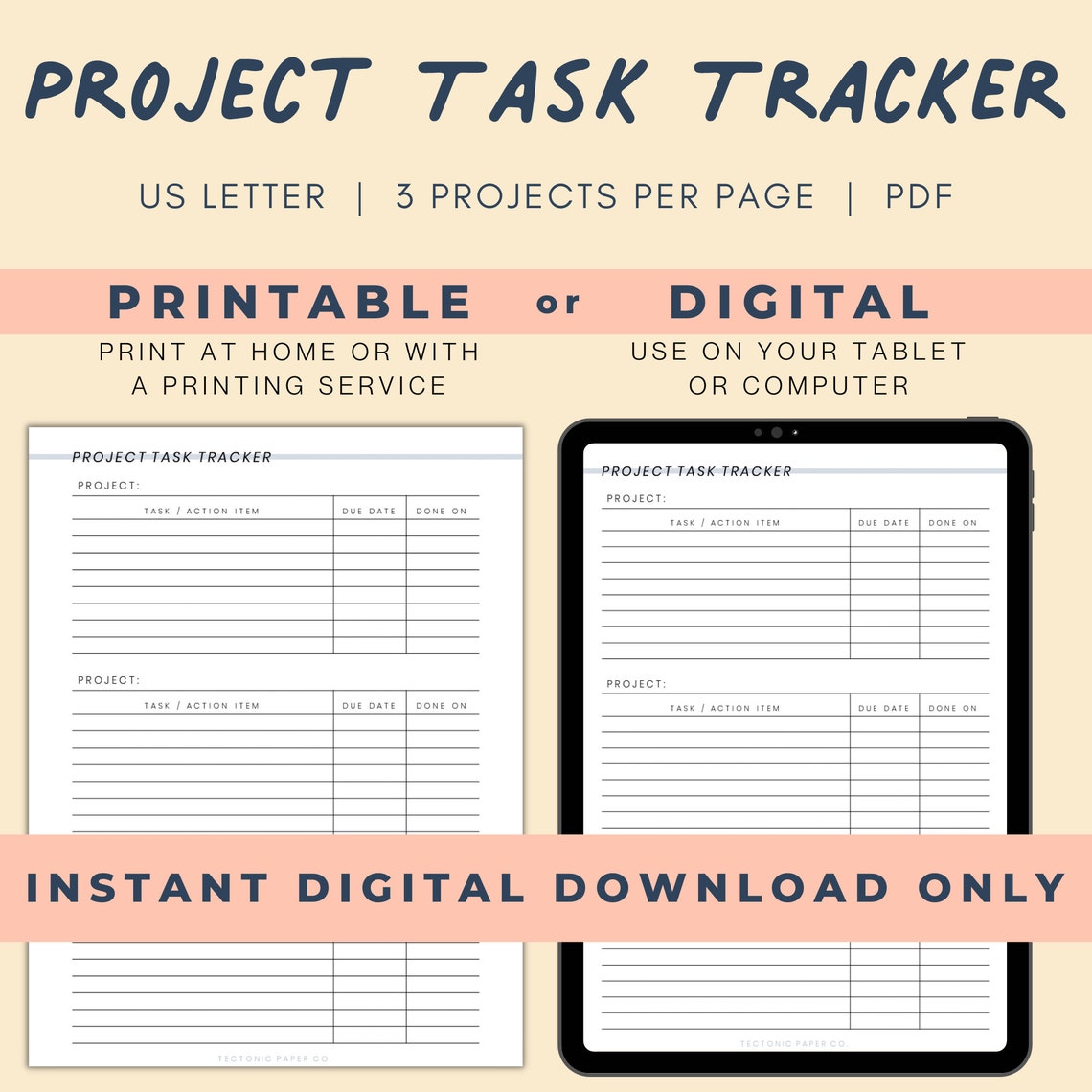US LETTER Project Task Tracker Planner Insert Project Planner - Etsy