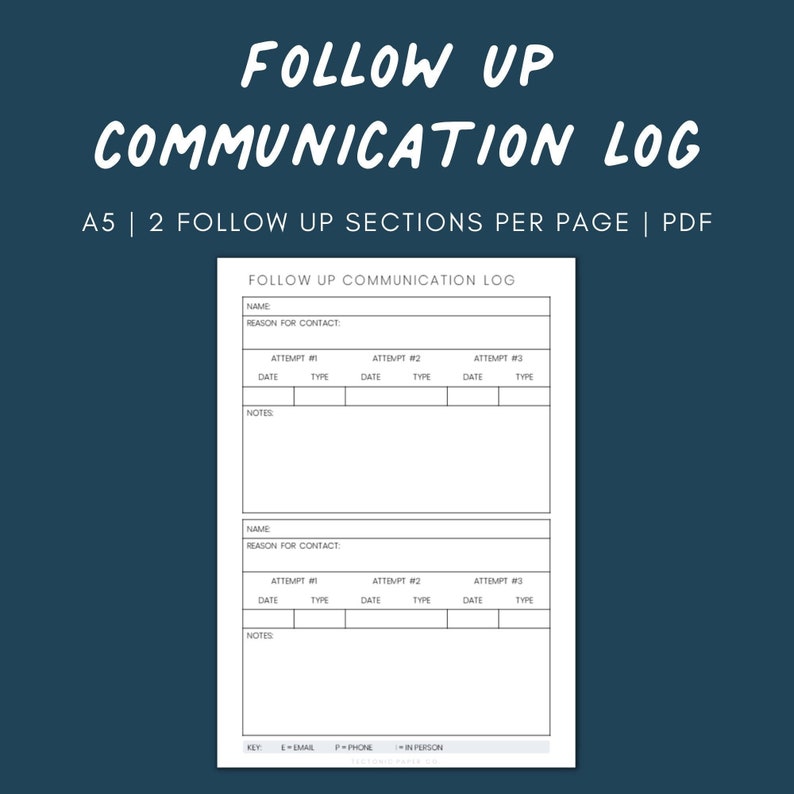 A5 Follow up Communication Log Printable, Office Follow up Tracker PDF ...