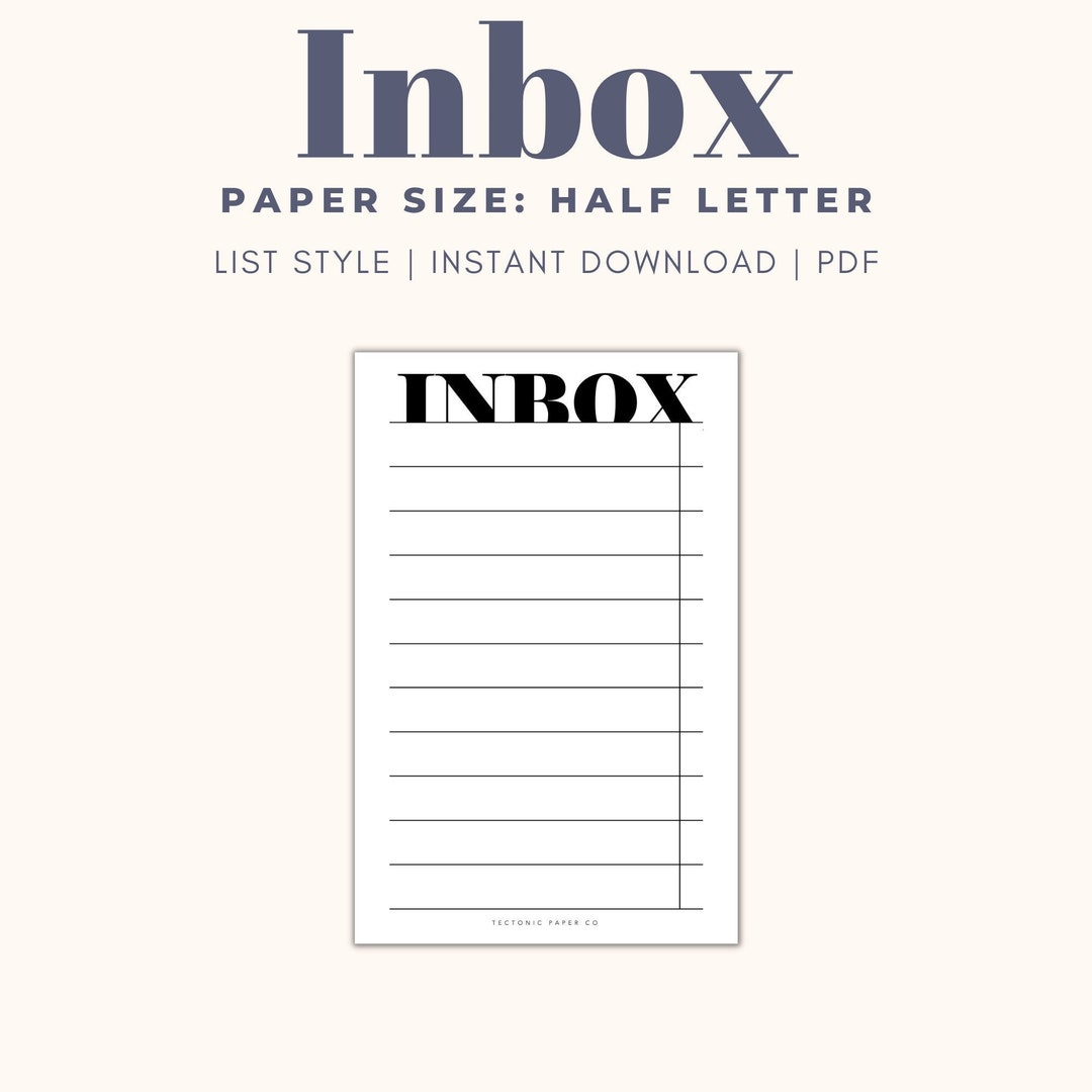 HALF LETTER Inbox Planner Printable Digital Inbox Checklist - Etsy