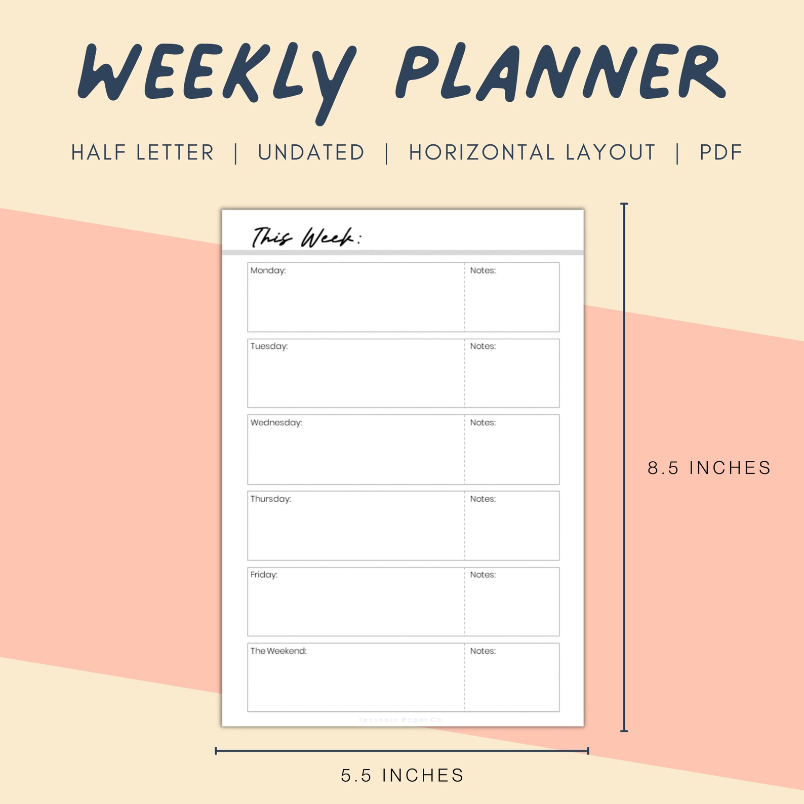 Weekly Horizontal Planner Printable At-a-glance Weekly - Etsy