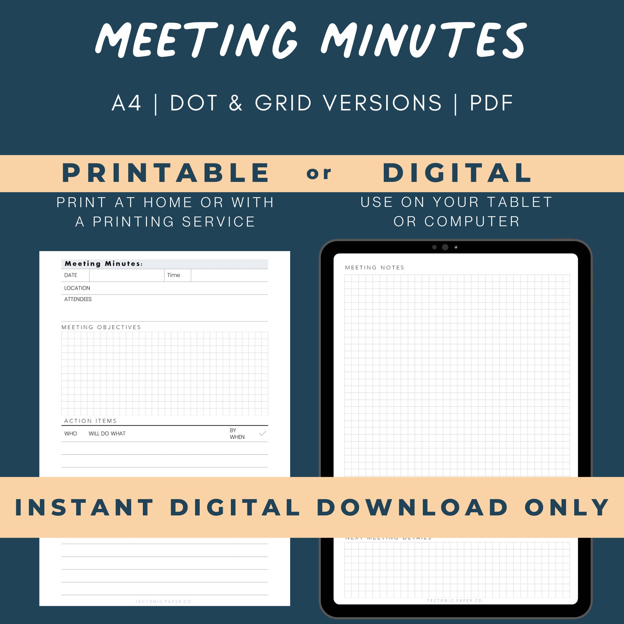 A4 Meeting Minutes Printable, Meeting Notes Template, Digital Meeting ...