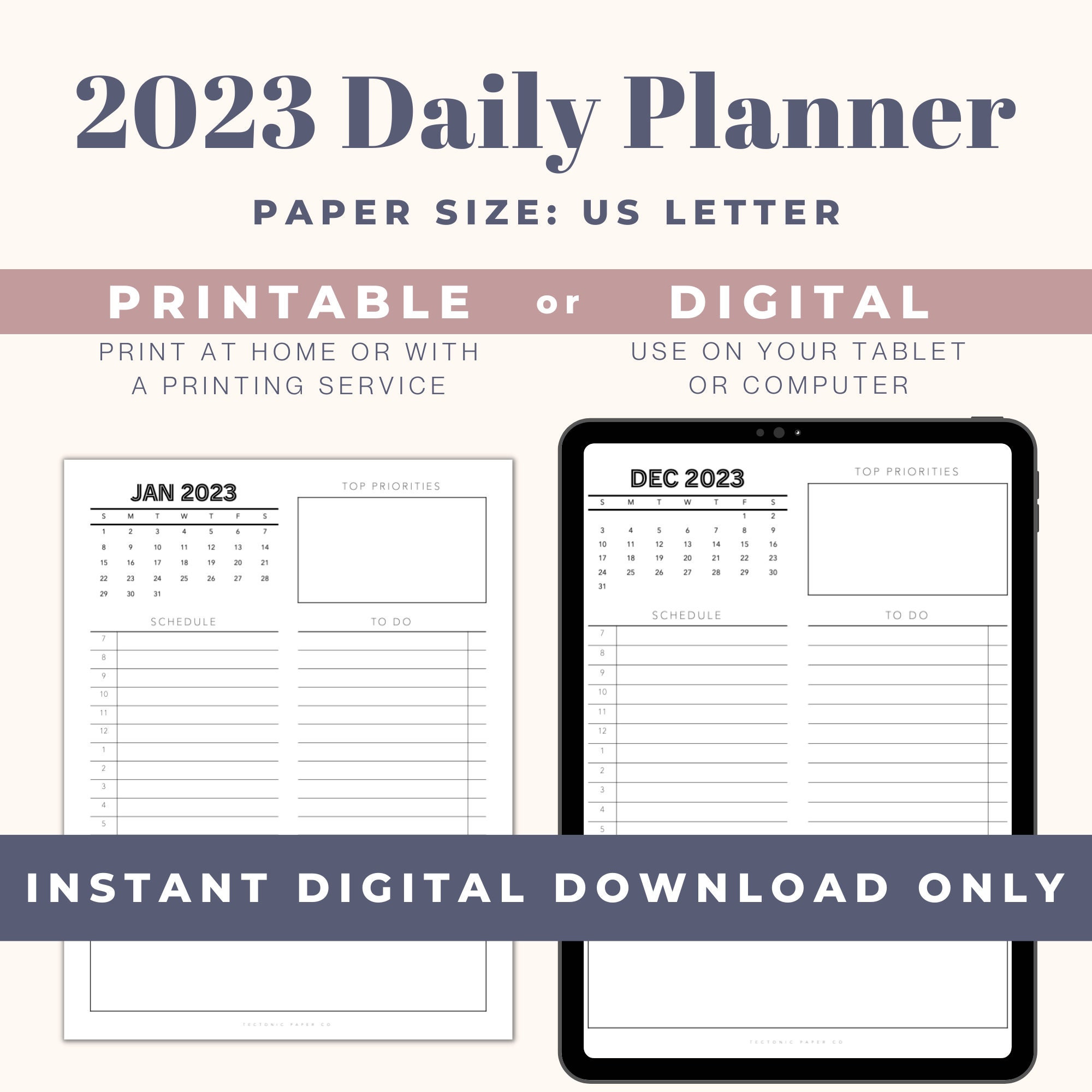 US LETTER 2023 Daily Planner Printable Insert Daily - Etsy
