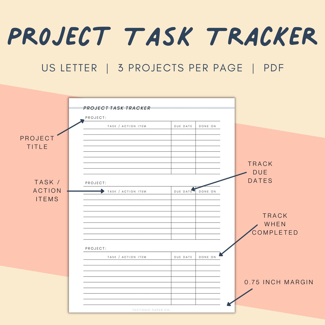 US LETTER Project Task Tracker Planner Insert Project Planner | Etsy
