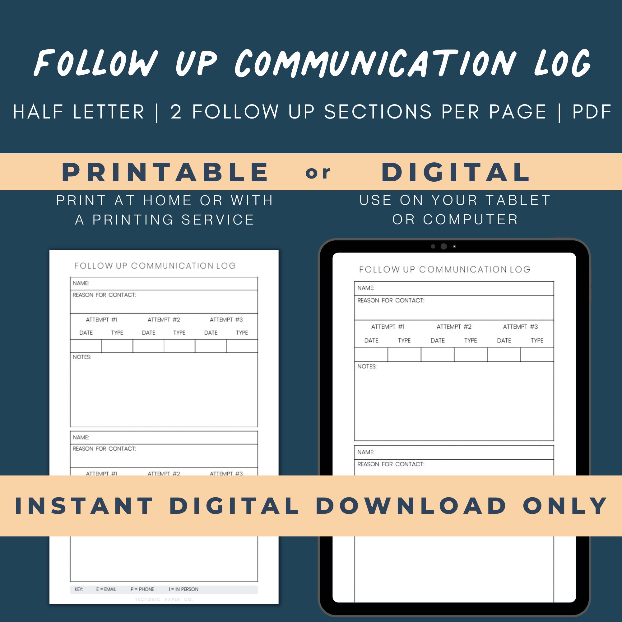 HALF LETTER Follow up Communication Log Printable, Office Follow up ...