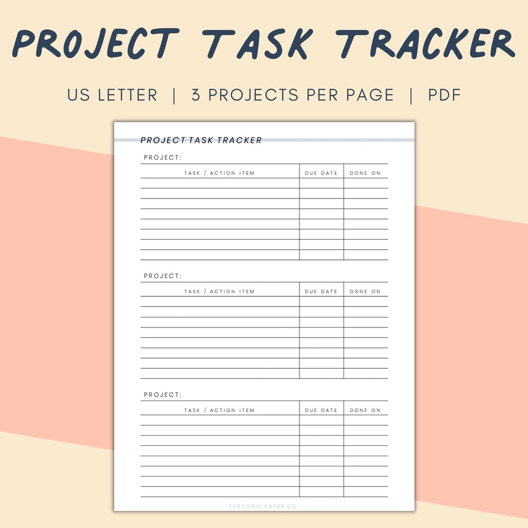 US LETTER Project Task Tracker Planner Insert, Project Planner Task ...