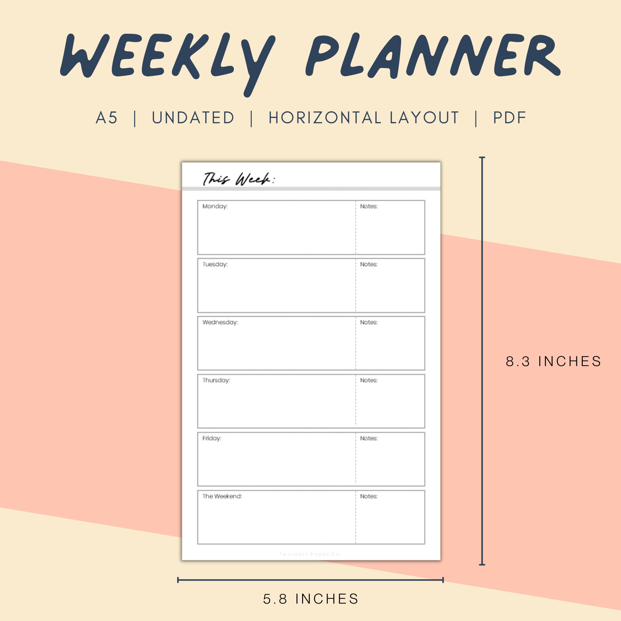 Week On One Page Planner Template At-a-Glance Weekly Planner Weekly ...