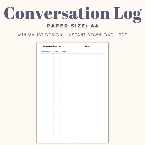 A4 Conversation Log Conversation Tracker Conversation Log | Etsy