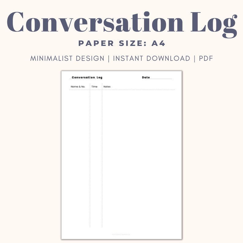 A4 Conversation Log, Conversation Tracker, Conversation Log Printable ...