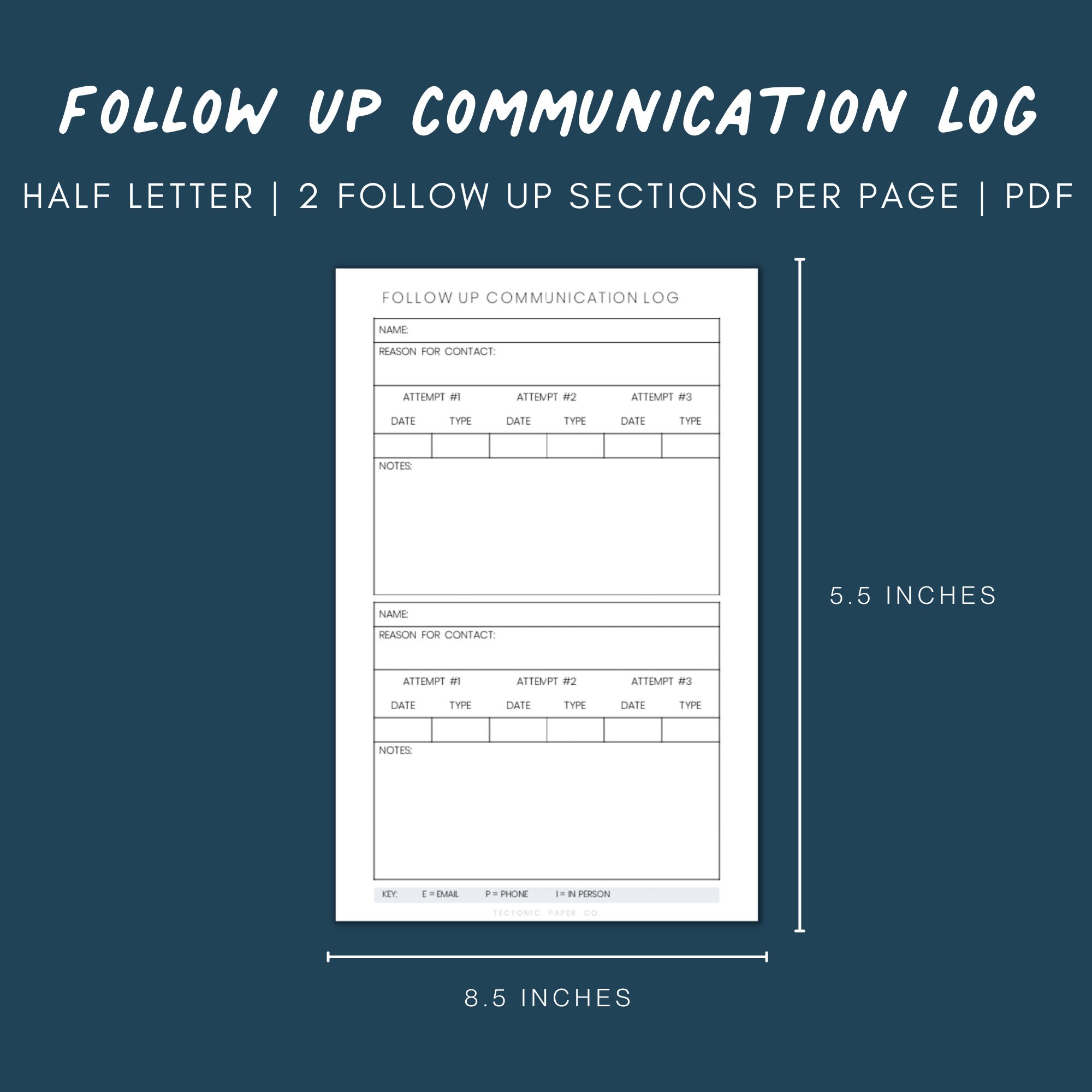 HALF LETTER Follow up Communication Log Printable, Office Follow up ...