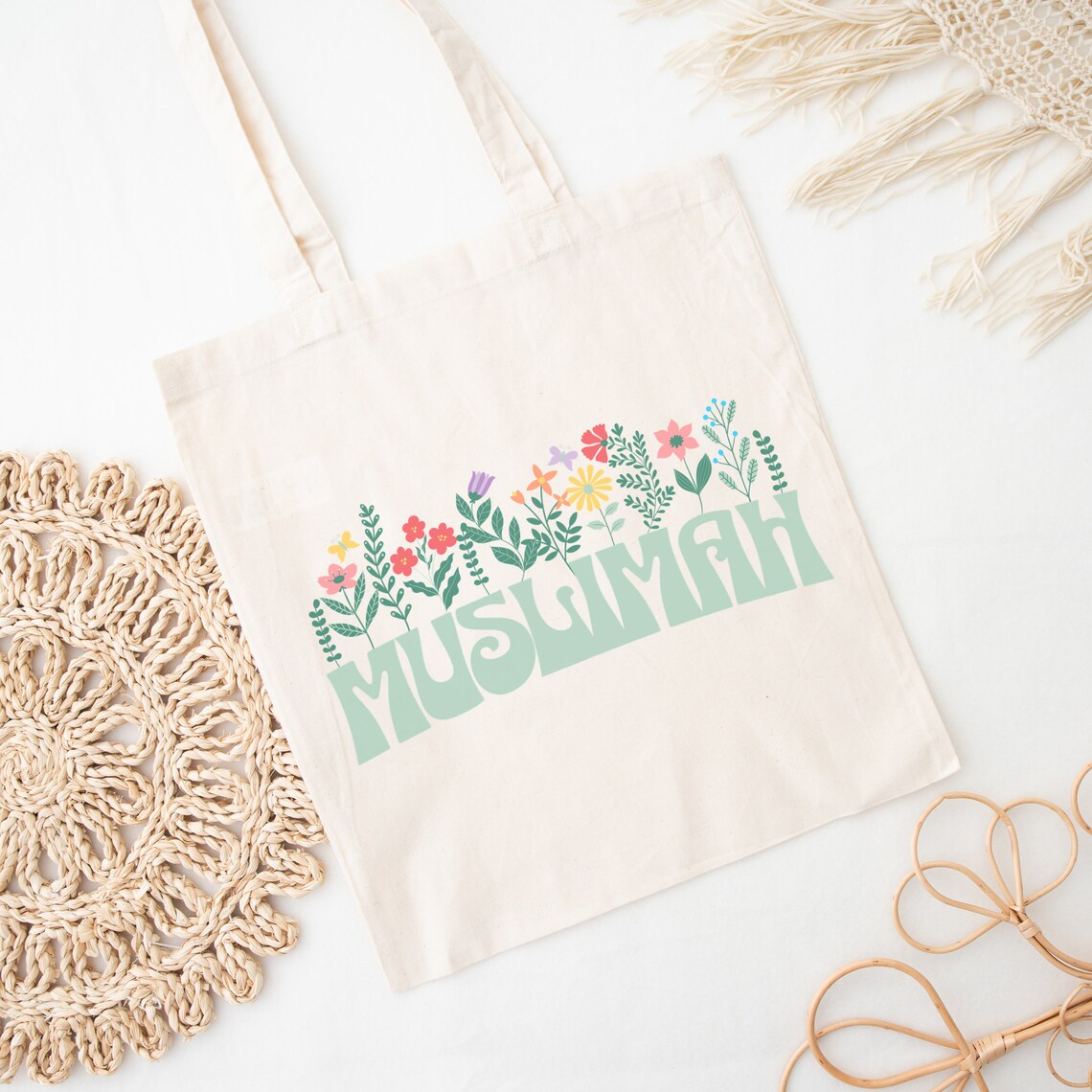 Muslimah Floral Cotton Tote Bag Gift for Muslim Woman - Etsy