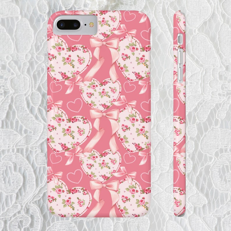 Pink Heart Coquette Slim Phone Case for Iphones, Pink Bow Cell Phone ...