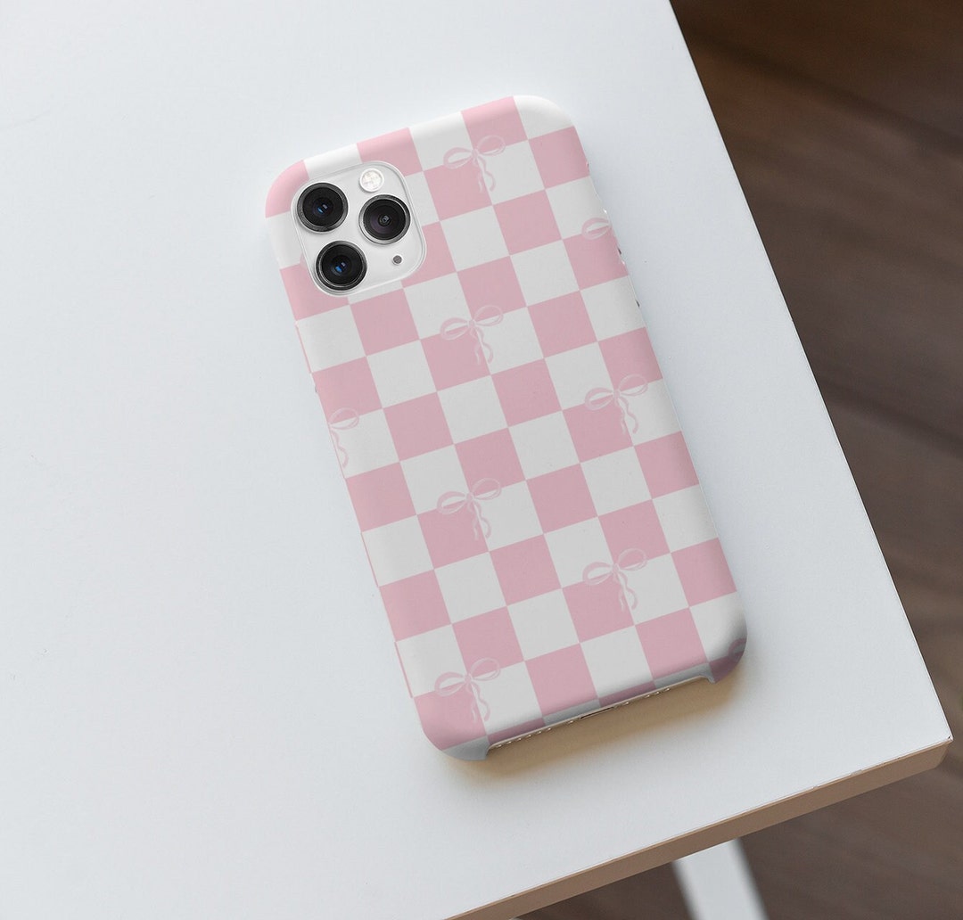 Gingham Pink Bow Phone Case, Pink Checkerboard iPhone Case, Pink Bow ...