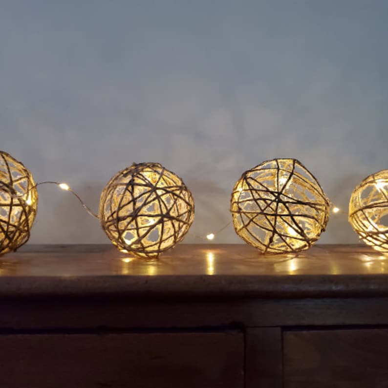 Home Decor, Unique Jute Ball Accent Lights, Yarn Ball, Jute Ball, Ball ...