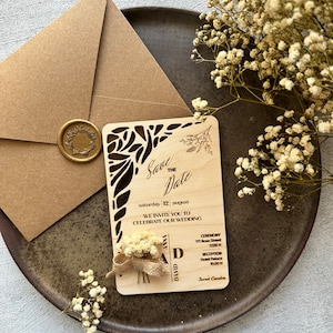 Personalized Birch Wooden Wedding Invitation Cards With Envelopes and ...