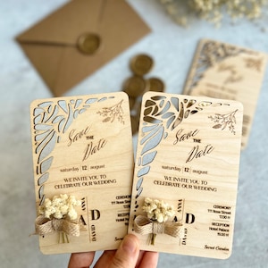 Personalized Birch Wooden Wedding Invitation Cards With Envelopes and ...