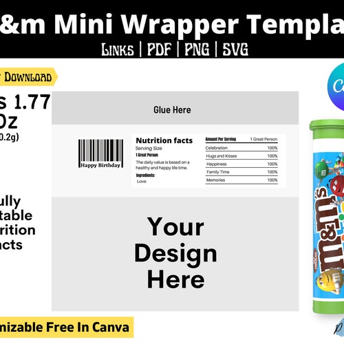 Blank M and M Mini Tube 1.77 Oz. Label Template M and Label - Etsy