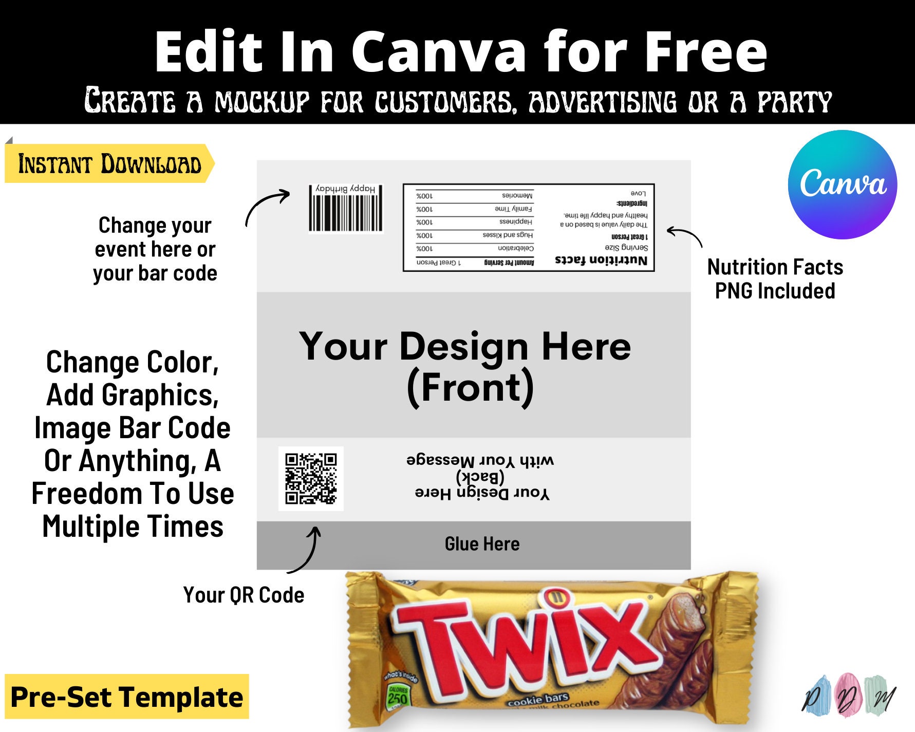 Twix Candy Wrapper Template Twix Cookie Bar Template Etsy