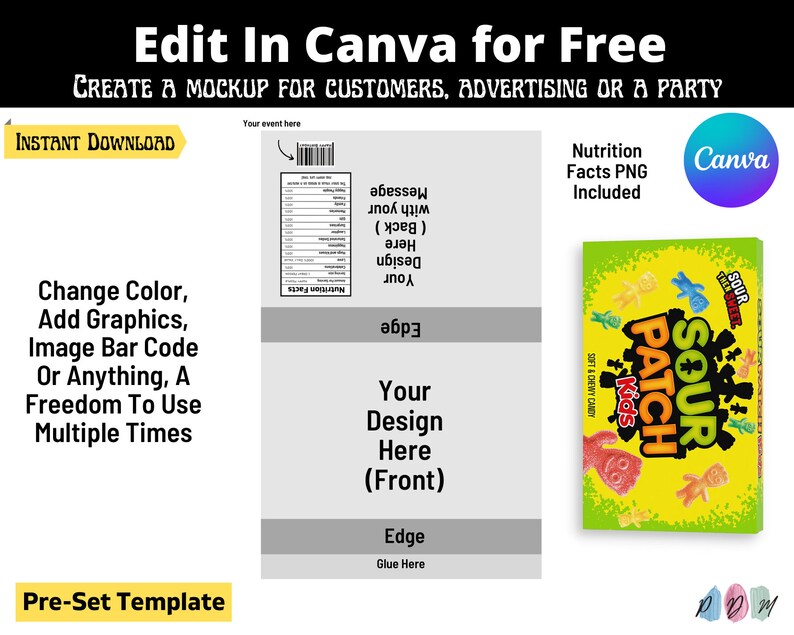 Sour Patch Kids Candy Box Wrapper Template Sour Patch Kids - Etsy