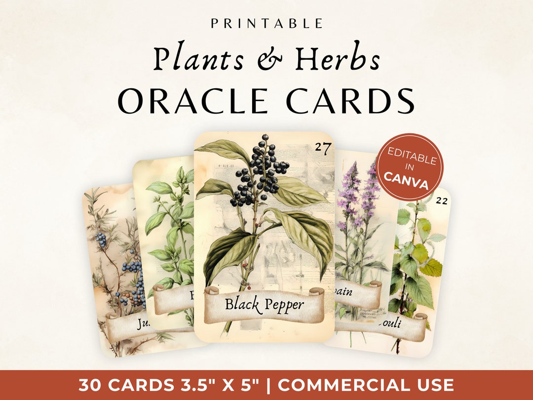 Oracle Card Canva Template, Botanical Oracle Cards PNG, Printable ...