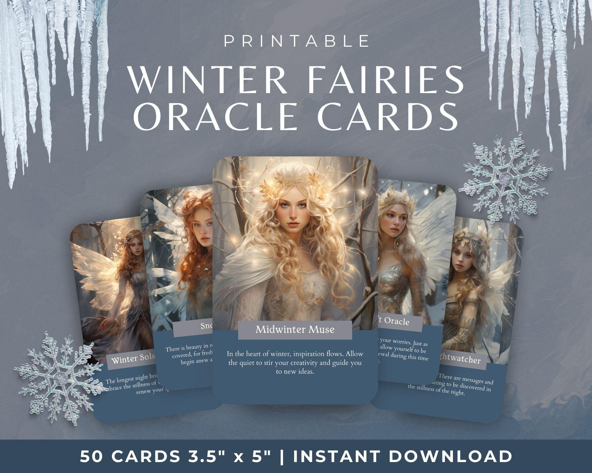 Winter Fairy Oracle Deck, Printable Cards With Snowy Forest and Ice ...