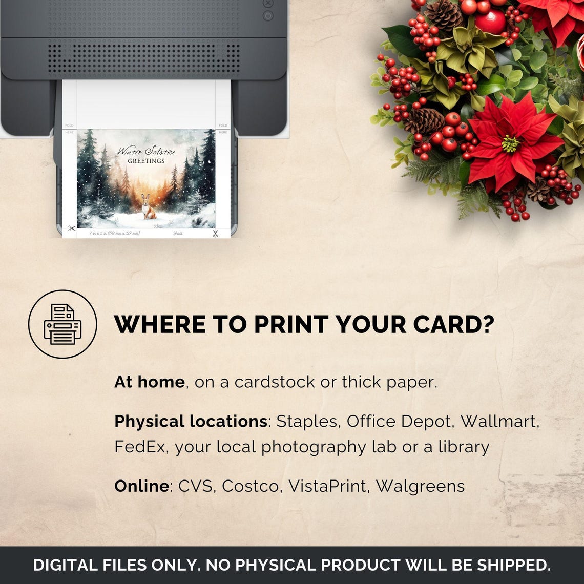 Winter Solstice Printable Rabbit Card, Forest Animal Yule Print, Pagan ...