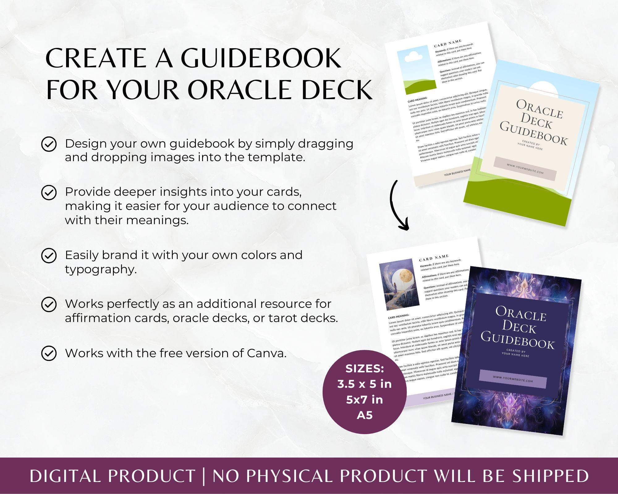Oracle Deck Guidebook Template, Affirmation Cards Canva Guide, Tarot ...