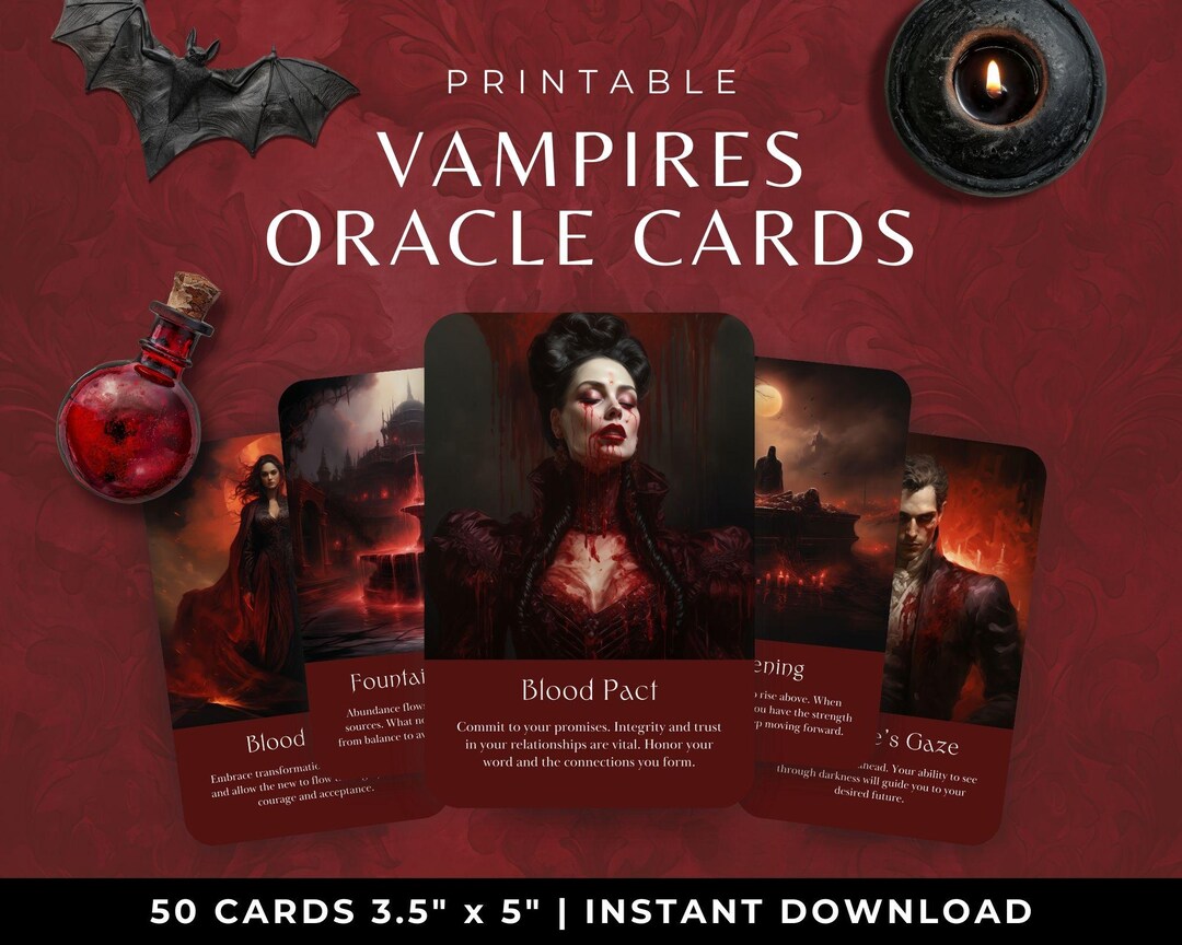Vampires Oracle Deck, Spooky Printable Cards With Dracula & Bats, Moody ...